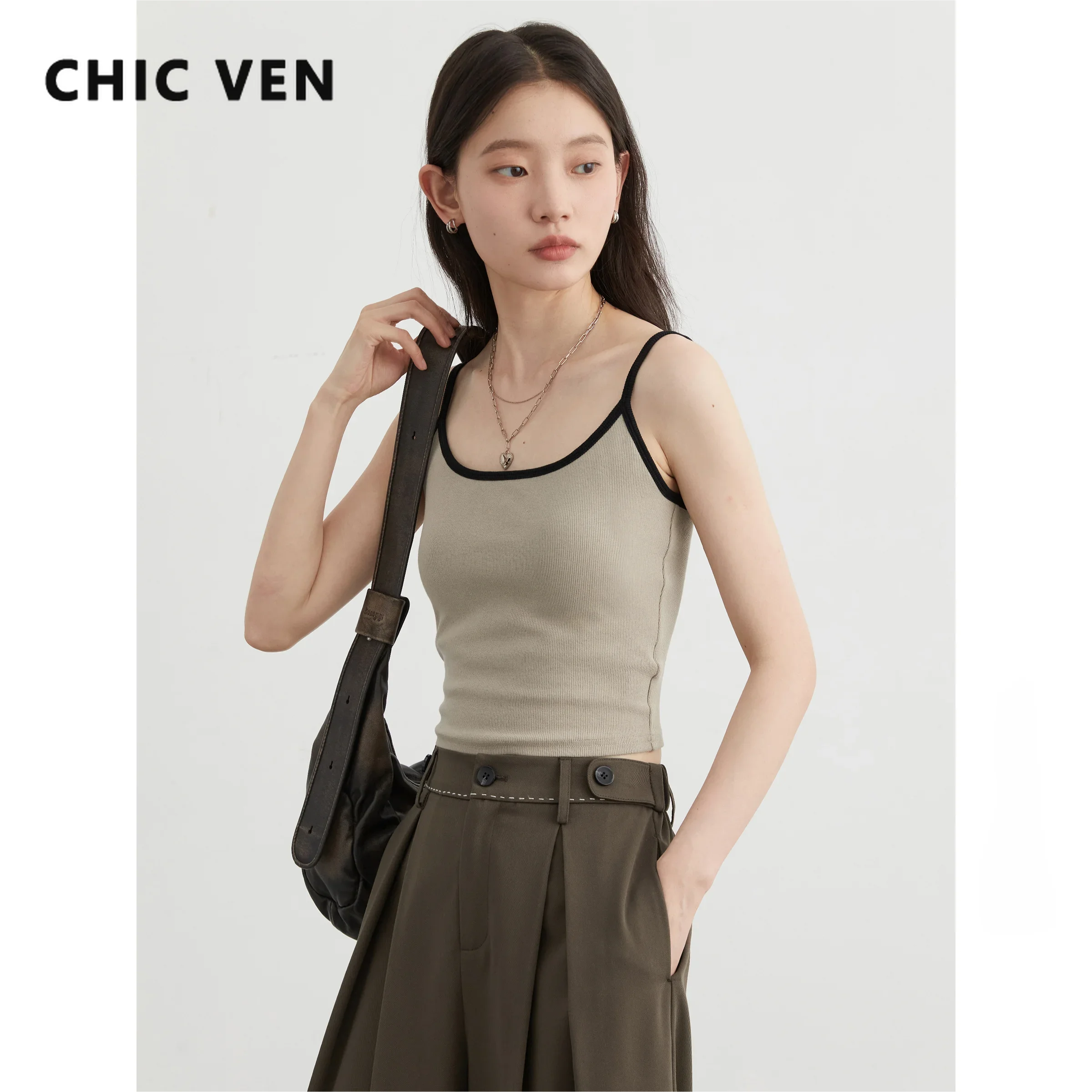 CHIC-VEN-Women-Tanks-New-Casual-U-neck-Contrasting-Color-Camisole-Slim ...