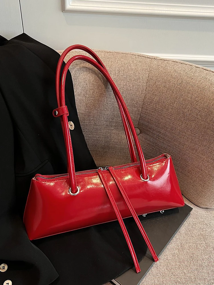 New Women Red Shoulder Bag Korean Version Simple Solid PU Leather ...
