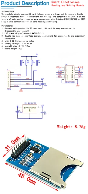 SD Card Reader 2/5/10 PCS Modules For Arduino, ARM, MCU - Read/Write ...