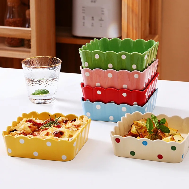 Polka-Dots-Lace-Baking-Pan-Square-Ceramic-Bowl-Microwave-Oven-Cheese ...