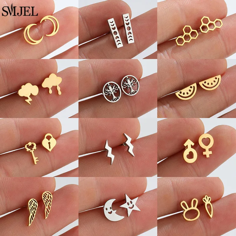 Mini-pendientes-de-tuerca-de-acero-inoxidable-rel-mpago-alas-de-sand-a ...