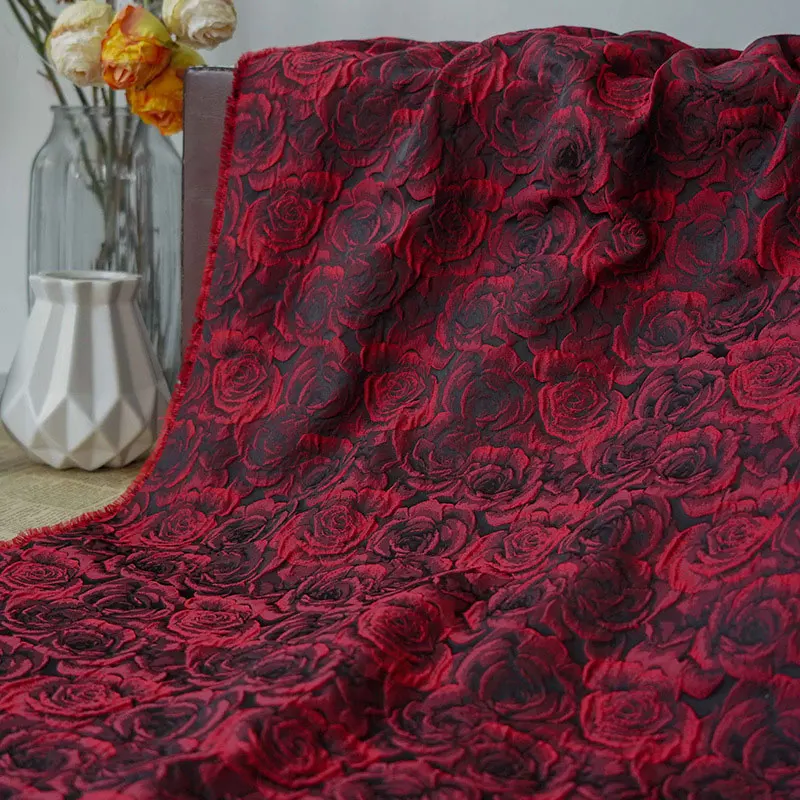 Elegante-Tecido-Jacquard-3D-Rose-Poli-ster-Vermelho-Escuro-Dur-vel-DIY ...