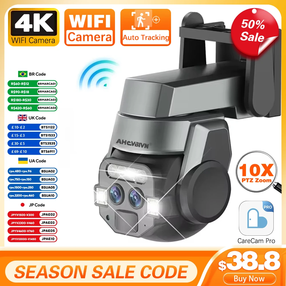 Carecam Pro 4K 8MP Dual Lens Wireless Camera Human Detection 10X PTZ ...