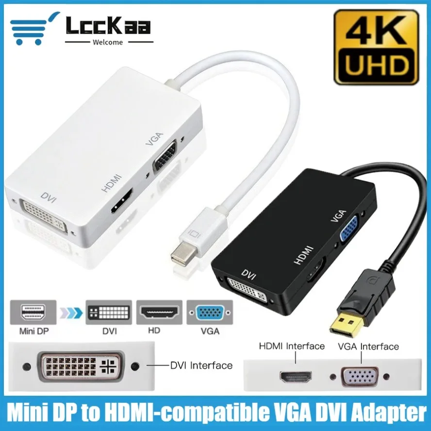 Mini DisplayPort To HDMI 4K VGA DVI Adapter Cable 3-in-1 1080P ...