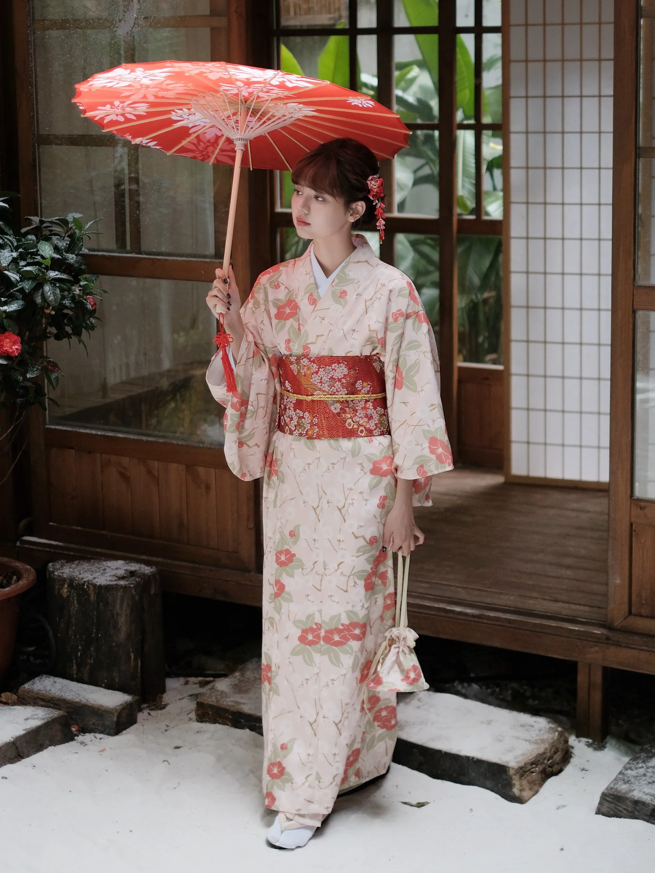 Red Pink Color Women Japanese Formal Kimono Traditional Yukata Cosplay ...