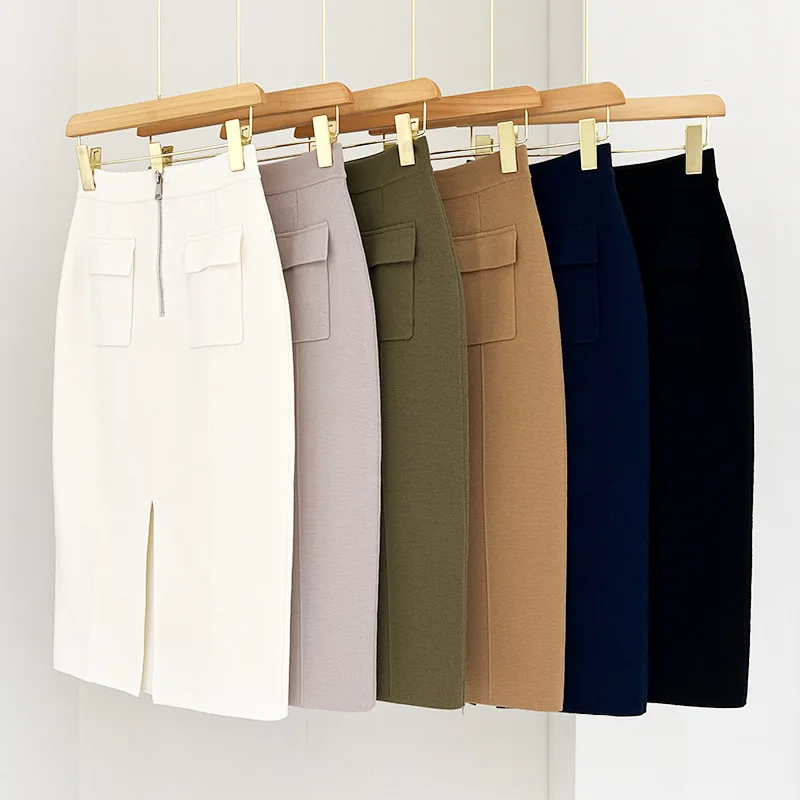 naizaiga wool Worsted pure wool skirt women's high waist drawstring ...
