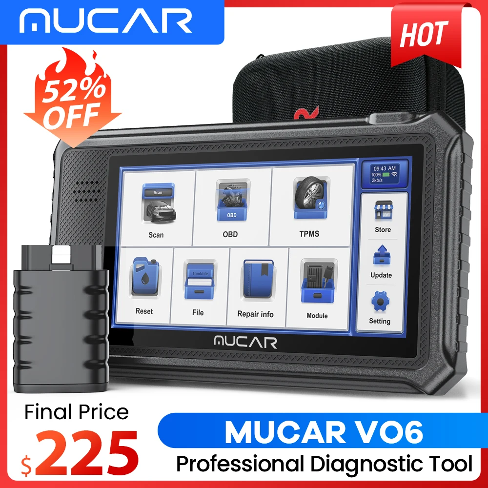 NEW MUCAR VO6 OBD2 스캐너 모든 시스템 진단 28 재설정 자동 VIN/IMMO/EPB/BMS/SAS/ABS ...