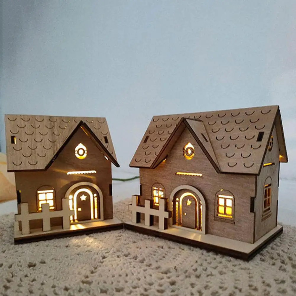 Wood-House-Model-for-Christmas-Christmas-House-Ornament-Festive-Wooden ...