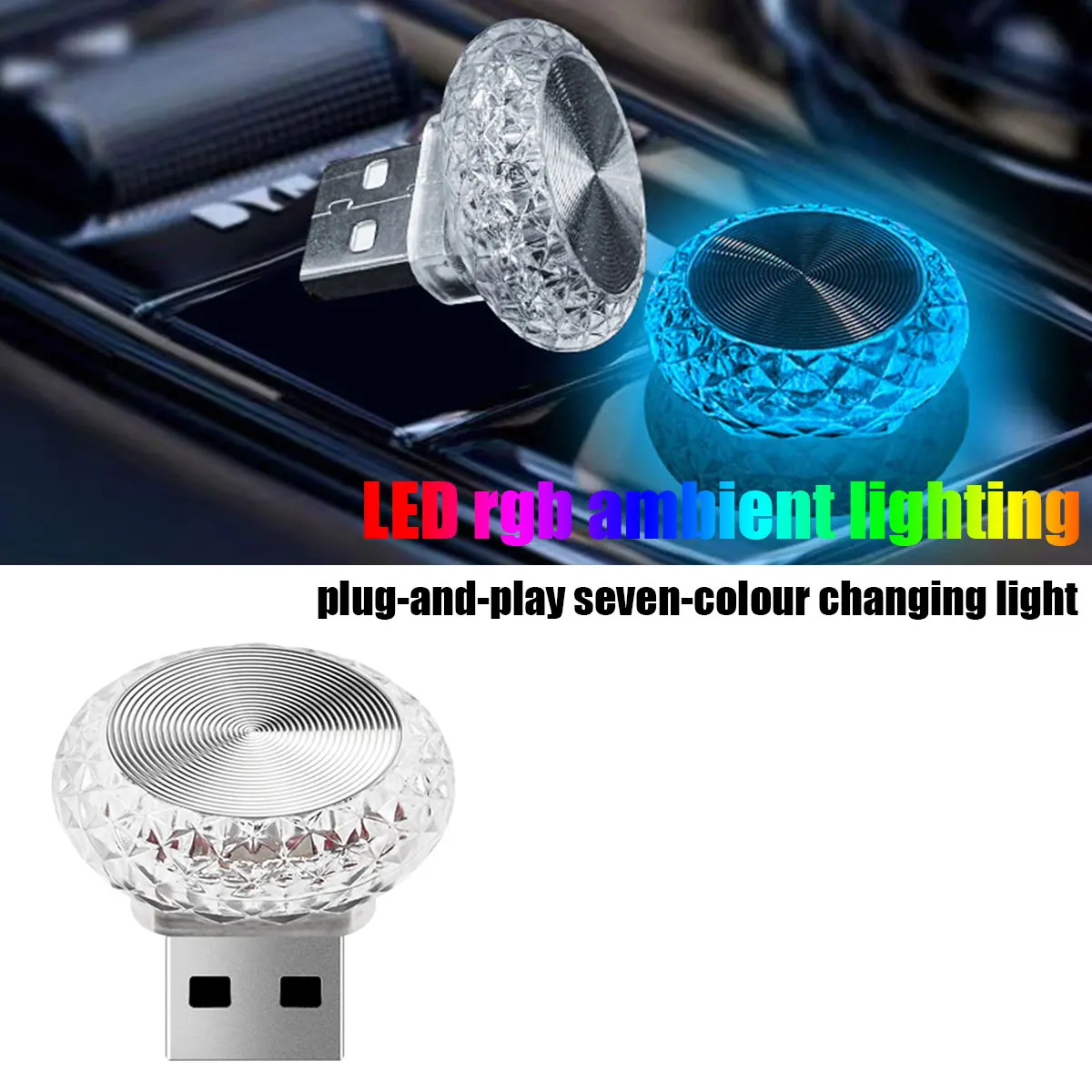 Mini USB LED Car Light Portable Plug Play Ambient Light Auto Interior ...