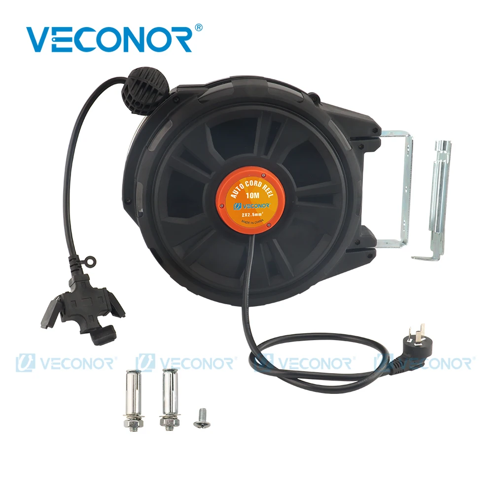 10M Retractable Extension Cord Reel 180° Swivel Bracket for Ceiling or ...