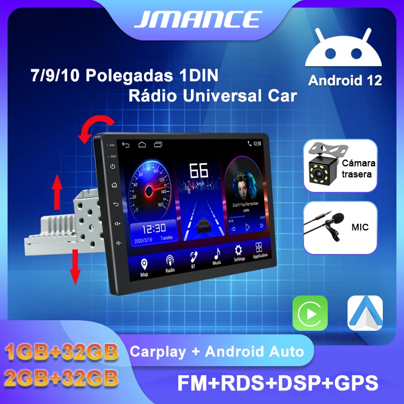 7/9/10 Polegada 1din universal rádio do carro android 12 tela de toque carplay jogador rádio ...