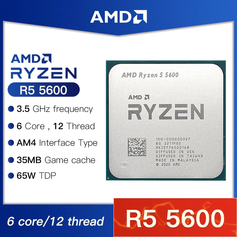 AMD 라이젠 5 5600 CPU 게임 프로세서, 새로운 R5 5600 소켓 AM4 6 코어 12 스레드 65W DDR4 ...