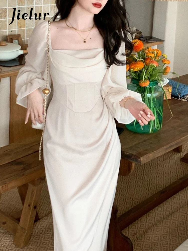 Jielur-sonbahar-yeni-kad-n-elbise-moda-zarif-puff-kollu-Midi-korse ...