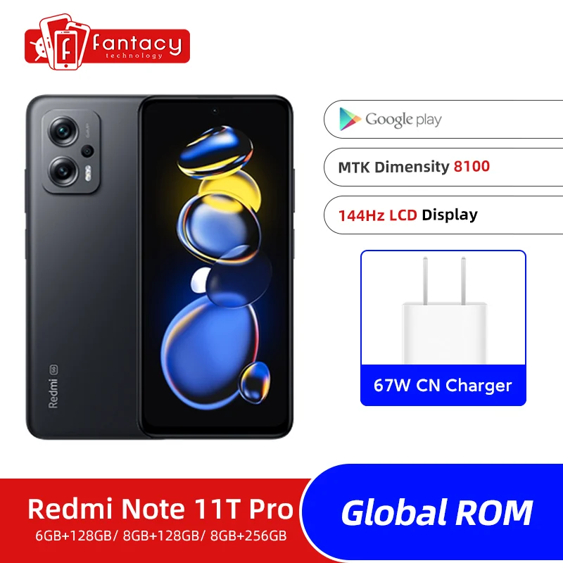 Global ROM Xiaomi Redmi Note 11T Pro 11 T 5G 128GB/256GB Dimensity 8100 144Hz 64MP Camera ...