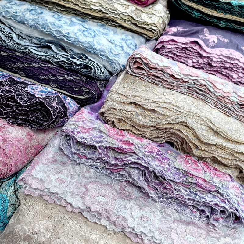 14Yards 2-20cm Mesh Embroidery Lace Trim Handmade DIY Needlework Sewing ...