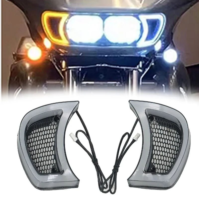 Motorcycle-Headlight-Vent-Accents-LED-Light-For-Harley-Touring-Road ...