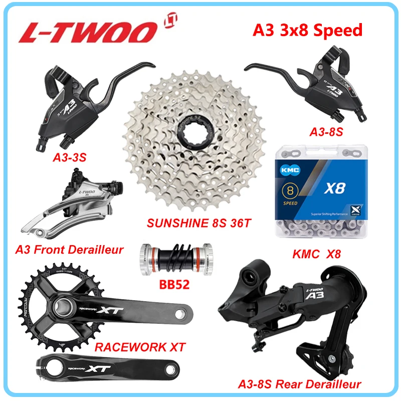 LTWOO A3 2:1 3X8 Speed Groupset for MTB Bike Front Derailleur Shifter ...