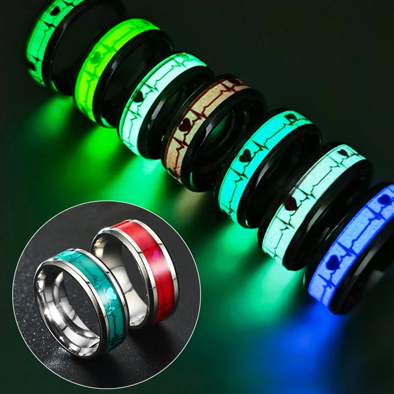 Anillos luminosos góticos de acero inoxidable para hombres y mujeres, anillo de dedo de banda ...