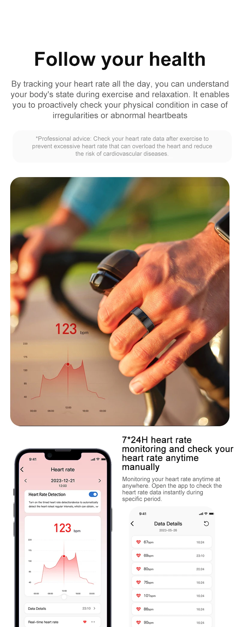 R02 Smart Ring Multifunctional Step Health Tracker Heart Rate Blood ...