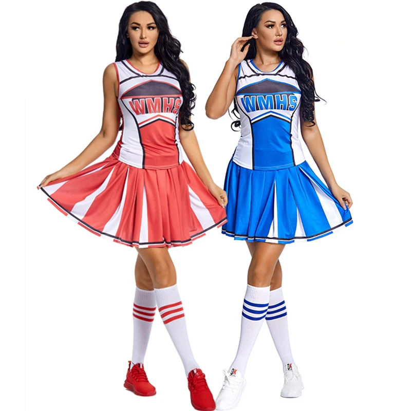 Futebol-de-basquete-cheerleader-com-pompons-meias-traje-high-school ...