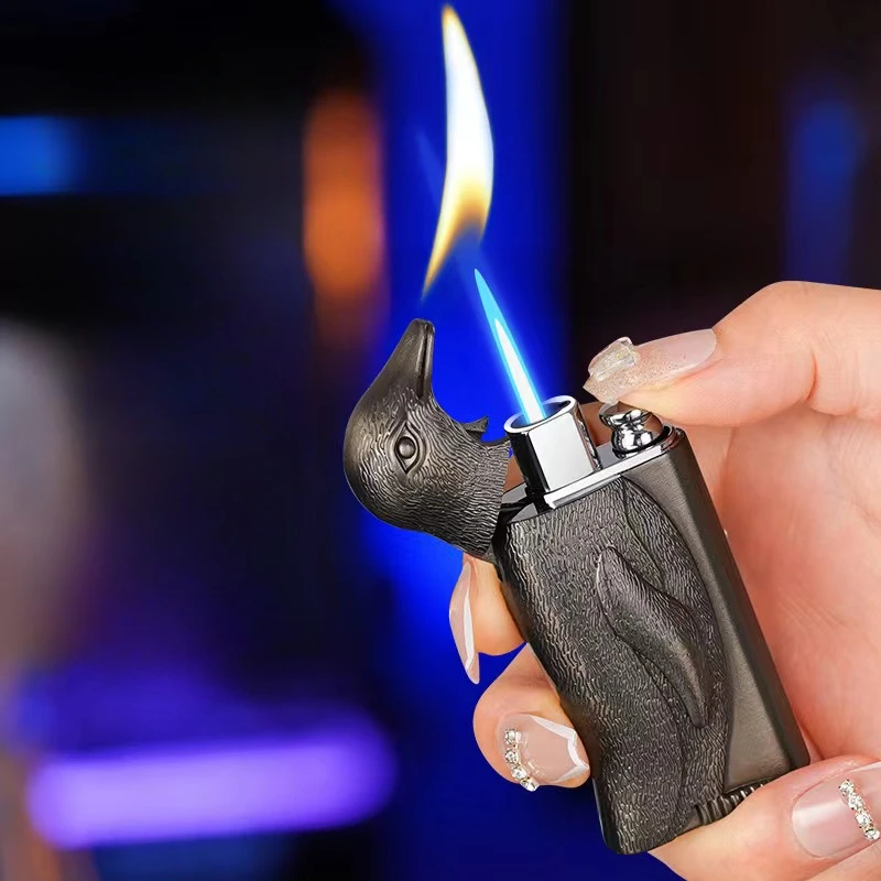 Embossed-Cool-Double-Flame-Gas-Lighter-Alloy-Material-Animal-Shape ...
