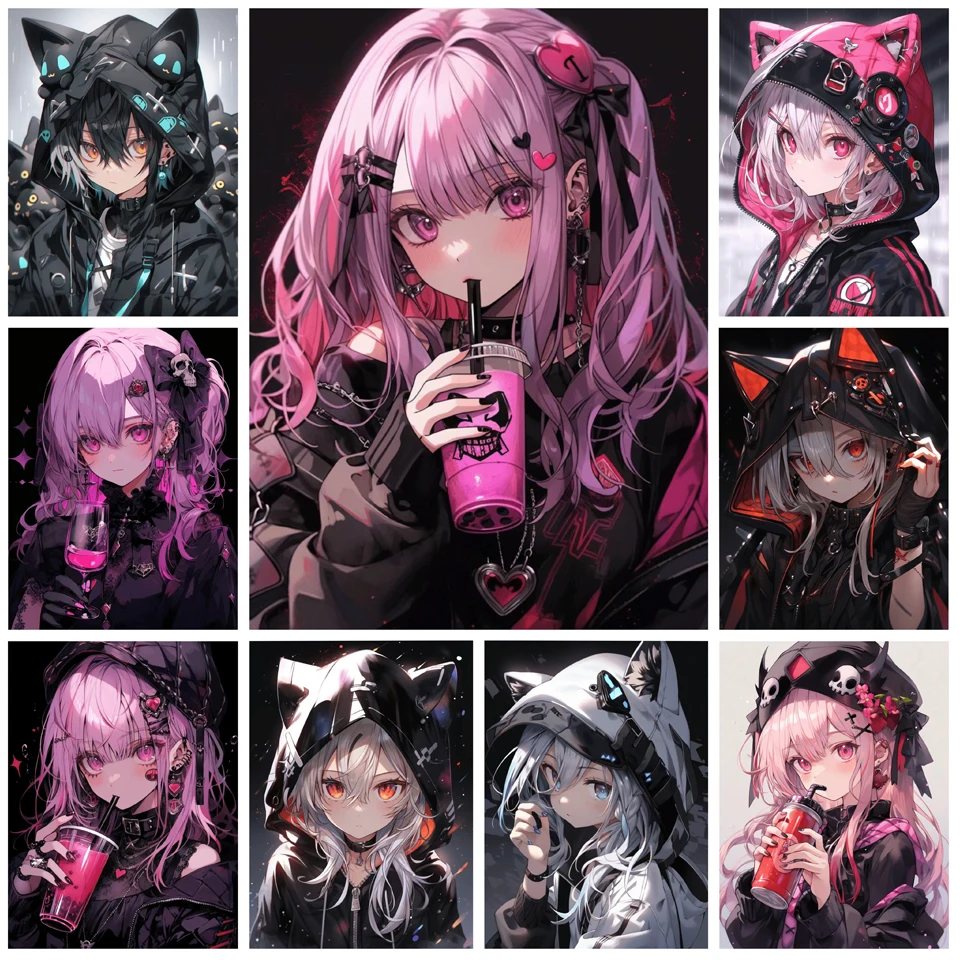 5D-Diamond-Painting-Cartoon-Cool-Girl-DIY-Anime-Diamond-Mosaic ...