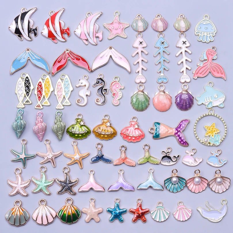 60Pcs Enamel Charms Sea Ocean Theme Shell Starfish DIY Girl Earrings ...