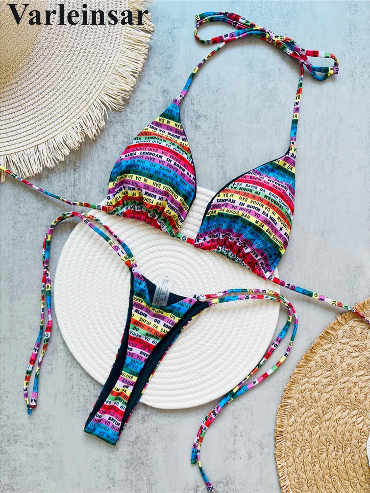 Mini-Bikini-con-Tanga-colorido-con-estampado-de-letras-traje-de-ba-o ...