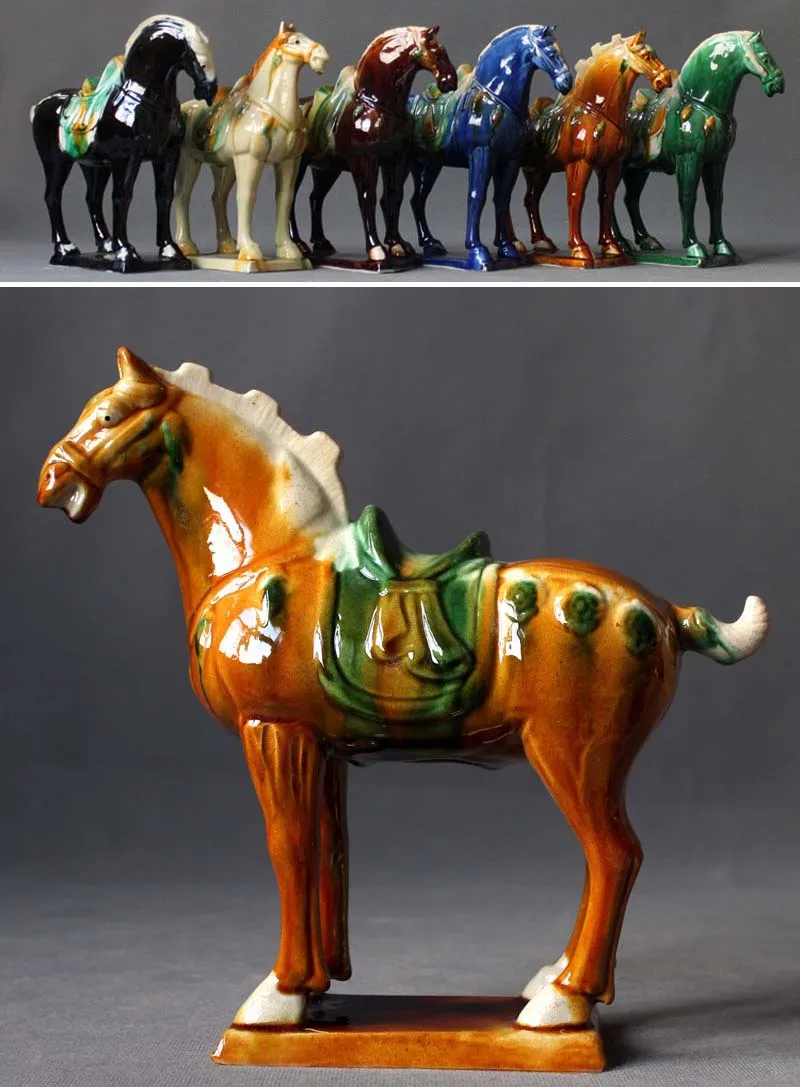 Chinese Tang Tri Color Glazed Ceramics War Horse Porcelain Statue 8.27 ...