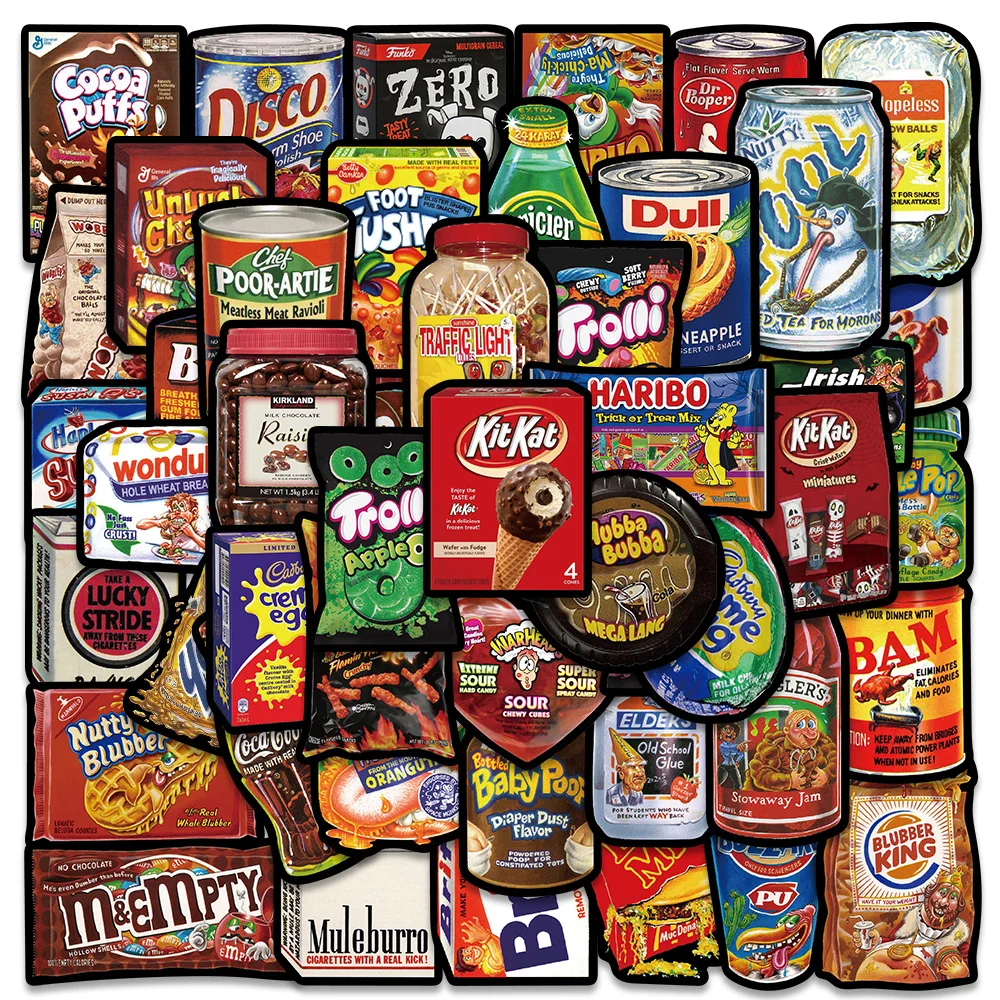 48PCS-Cartoon-American-Snacks-Food-Graffiti-Stickers-Waterproof-Phone ...
