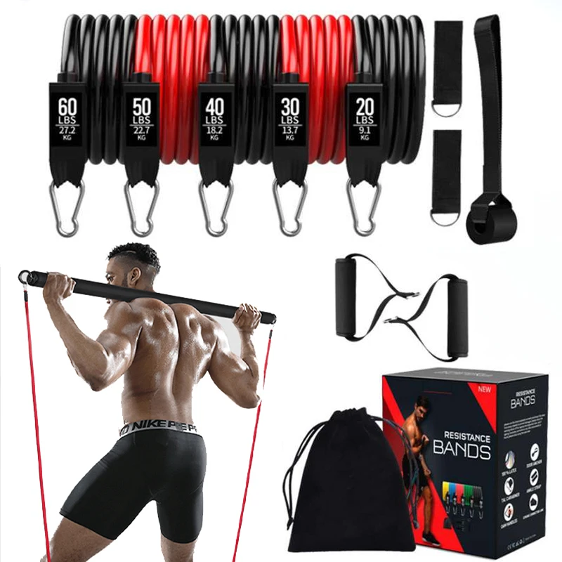 Portable Pilates Bar Kit With Resistance Bands Home Gym Bodybuilding ...