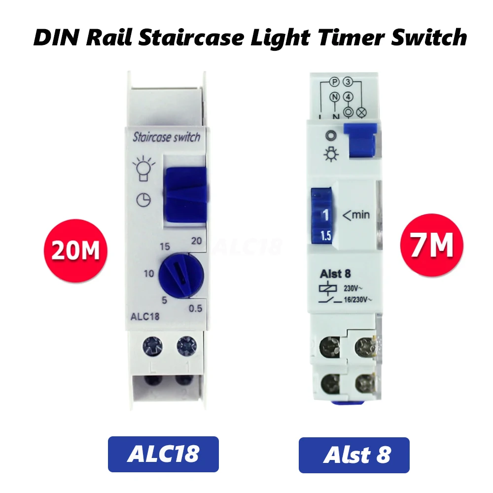 DIN Rail Timer Switch for Staircase Lighting Controller ALST8 ALC18 20 ...