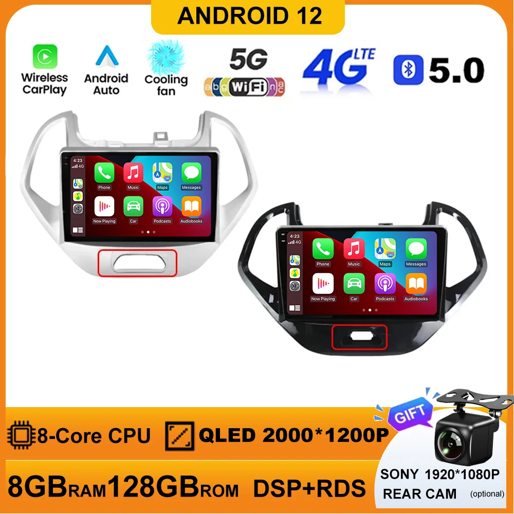 Android 12 para ford figo ka 2015 2020 carplay autoradio rádio do carro ...