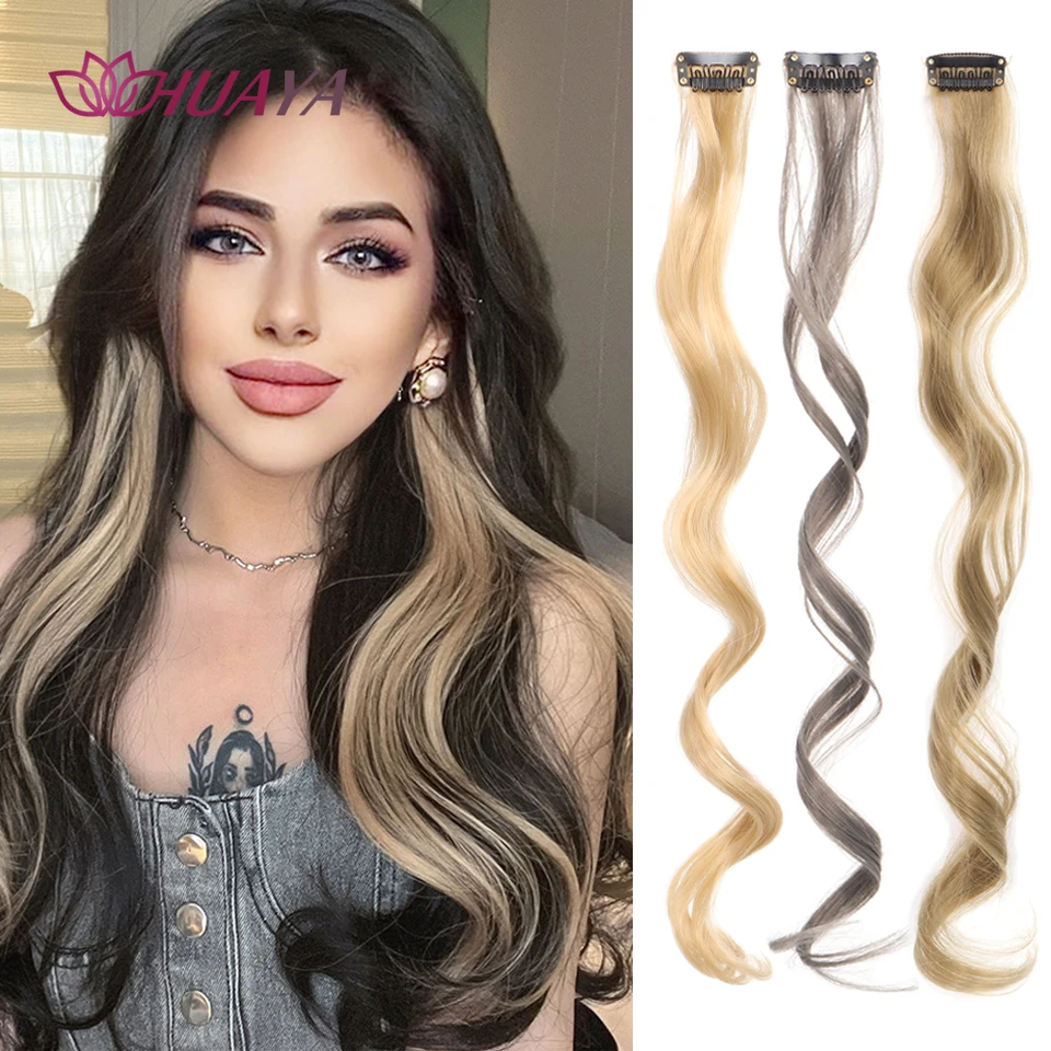 HUAYA Synthetic Long Curly Women Heat Resistant Clip In Hair Extension ...
