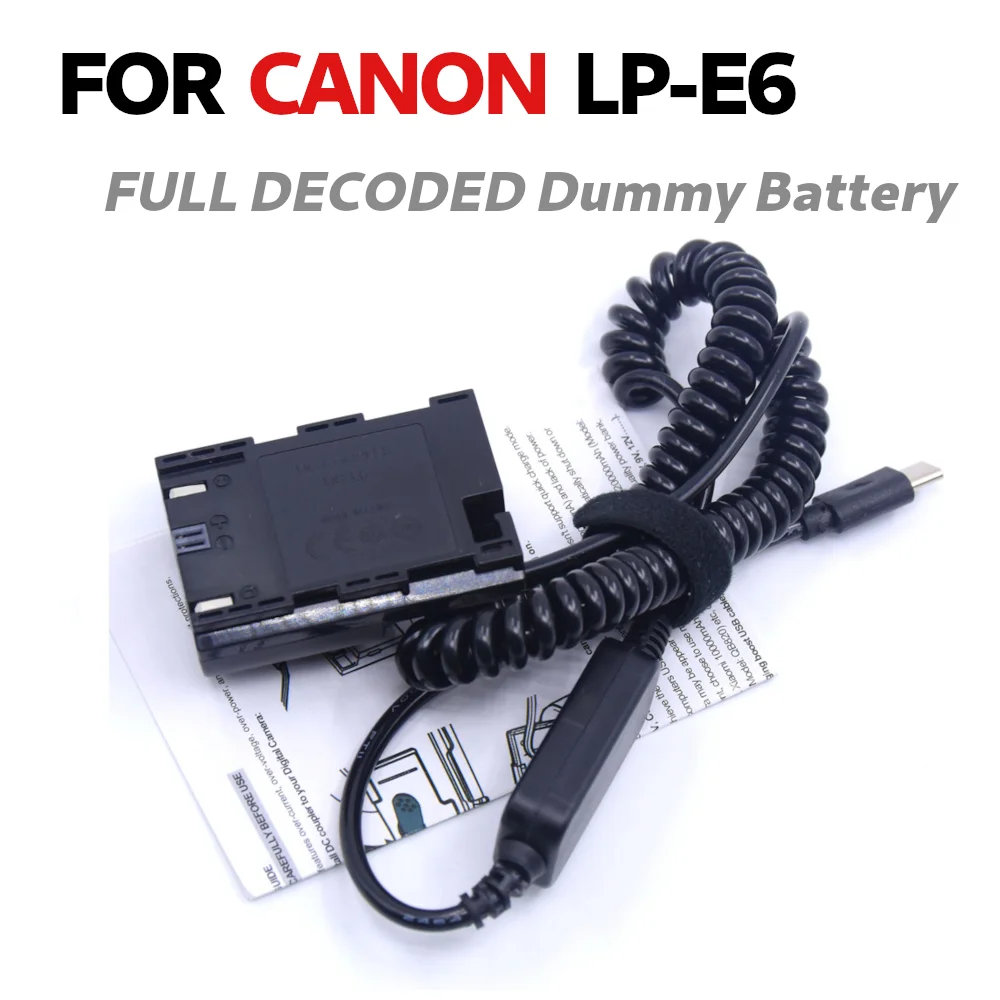 USB Type-C LP-E6 Spring Cable Adapter Dummy Battery DR-E6 DC Coupler For CANON EOS R R5 R6 R7 6D ...