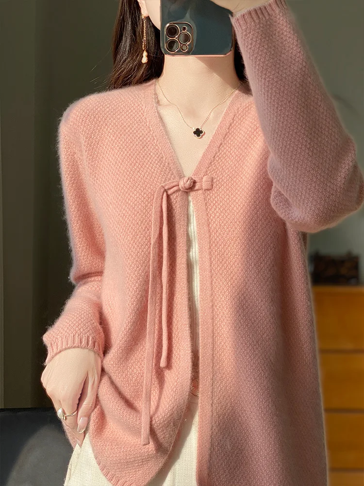 Spring-Wool-Cardigan-Sweater-Women-Clothing-V-neck-Open-Stitch-Female ...