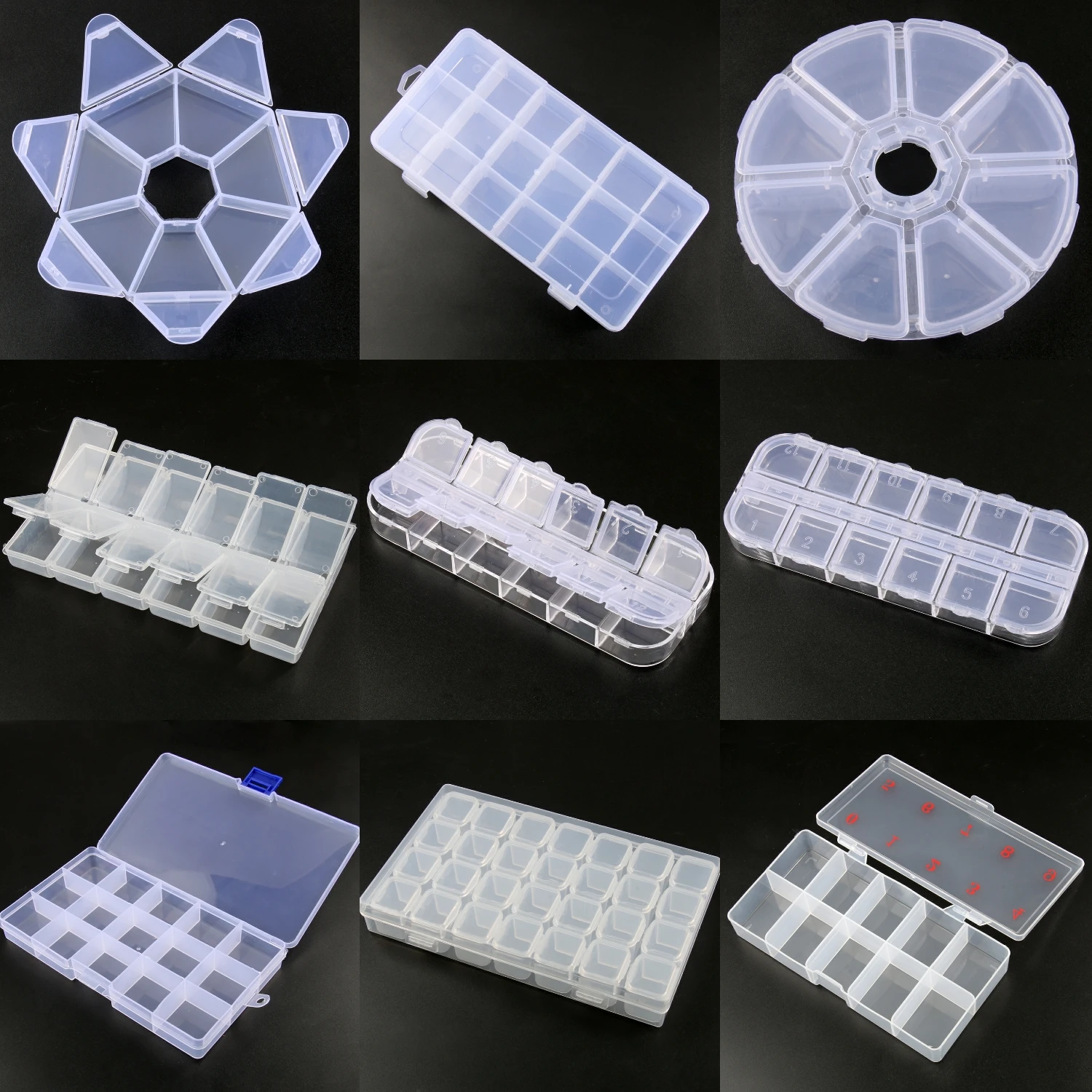 10-sizes-Transparent-Plastic-Storage-Jewelry-Box-Compartment-Adjustable ...