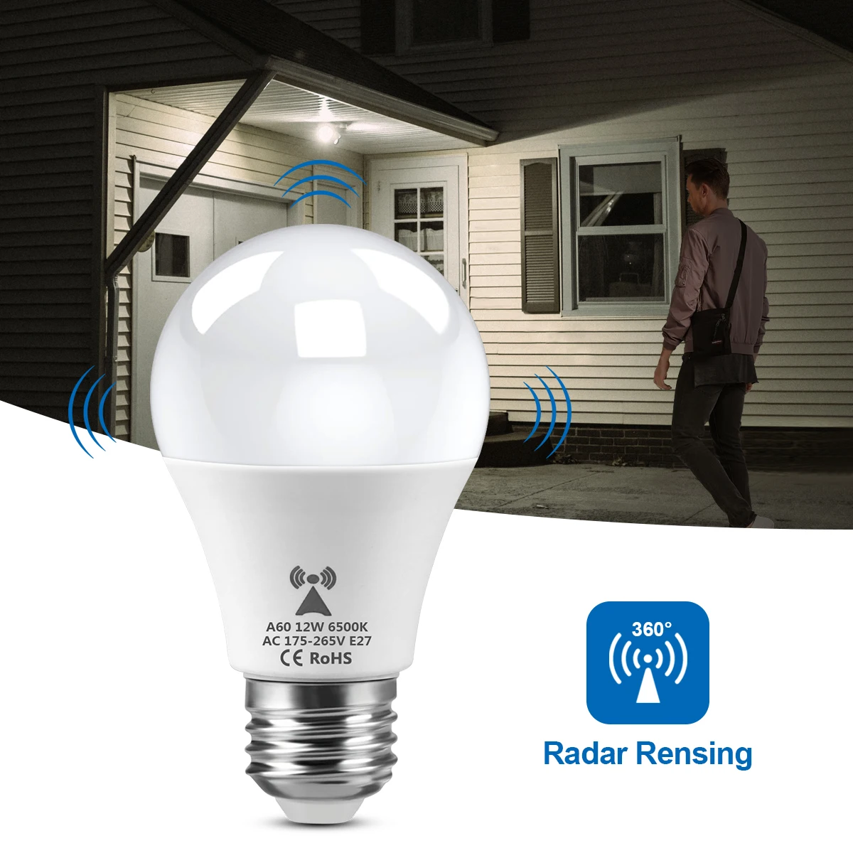 Microwave-Radar-Detection-LED-Light-Bulb-220V-E27-12W-Radar-Motion ...