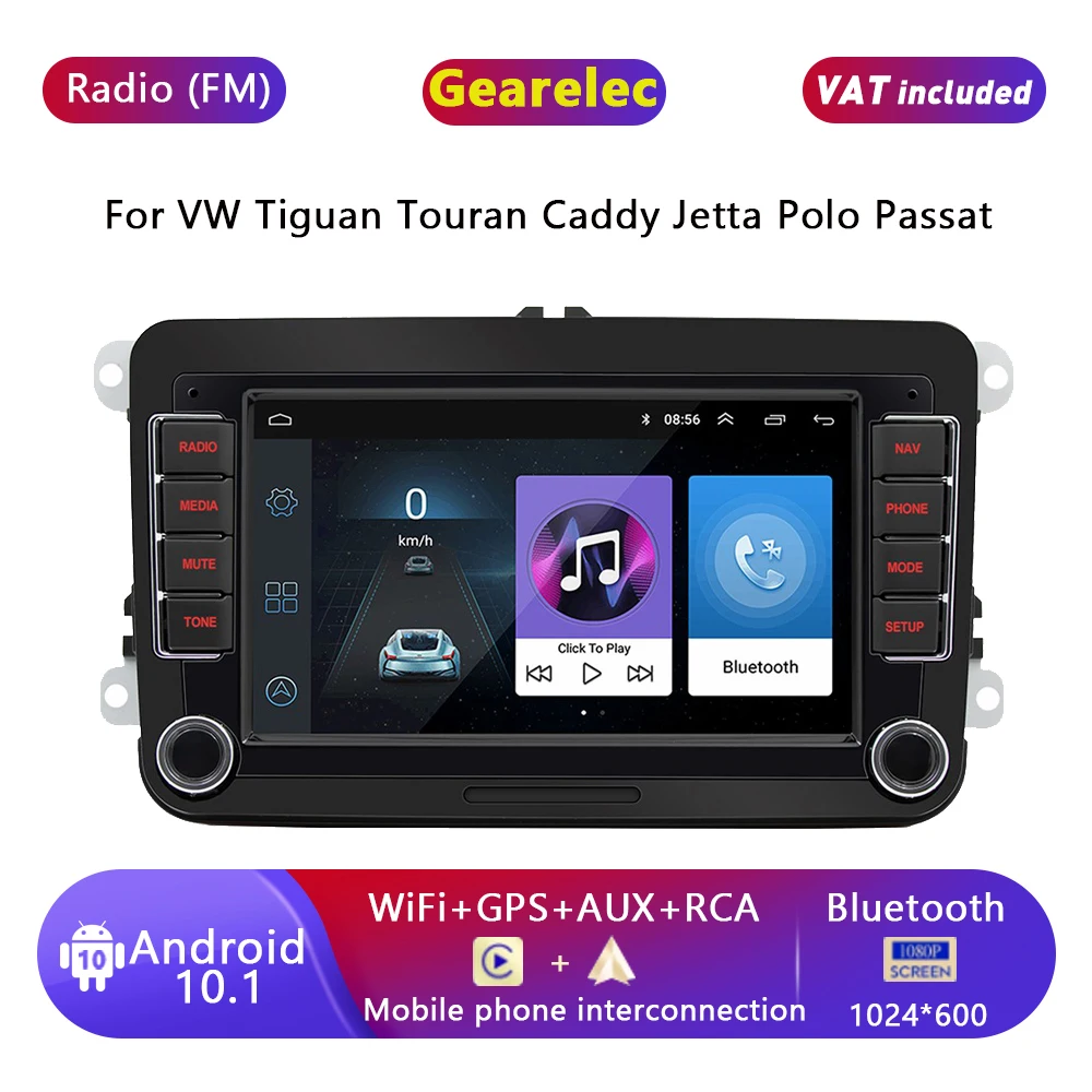 GEARELEC Radio Multimedia con GPS para coche, Radio con reproductor, 2 Din, 7 pulgadas, Android ...