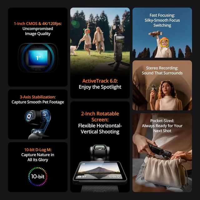 Osmo Pocket 3 Vlogging Camera with 1” CMOS & 4K/120fps Video 3-Axis Stabilization Fast Focusing ...