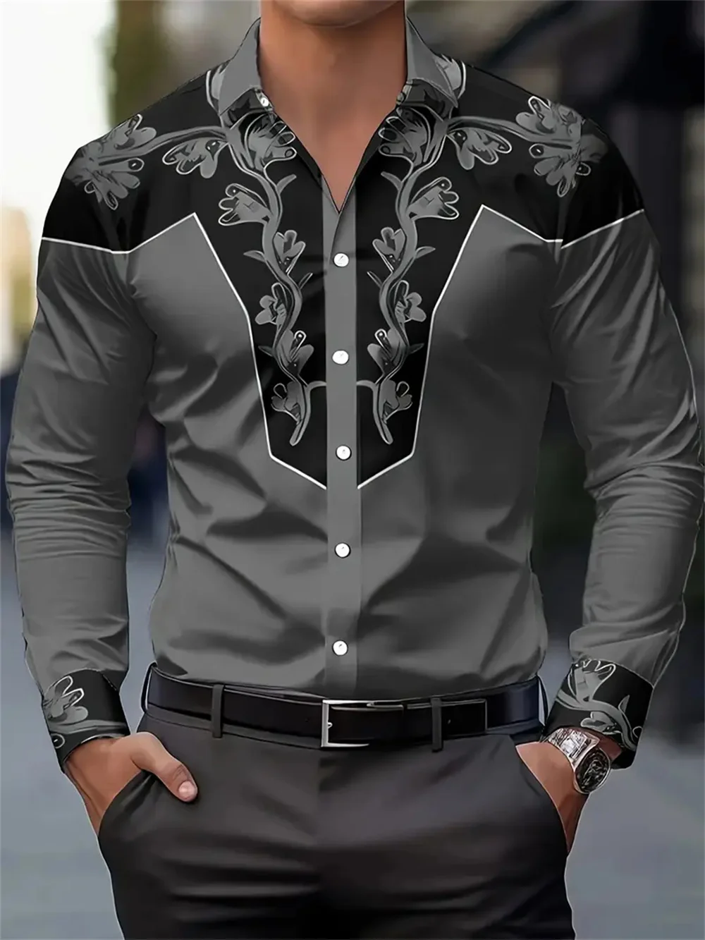 Men's shirt, suitable for all seasons, daily wear, denim style, vintage ...