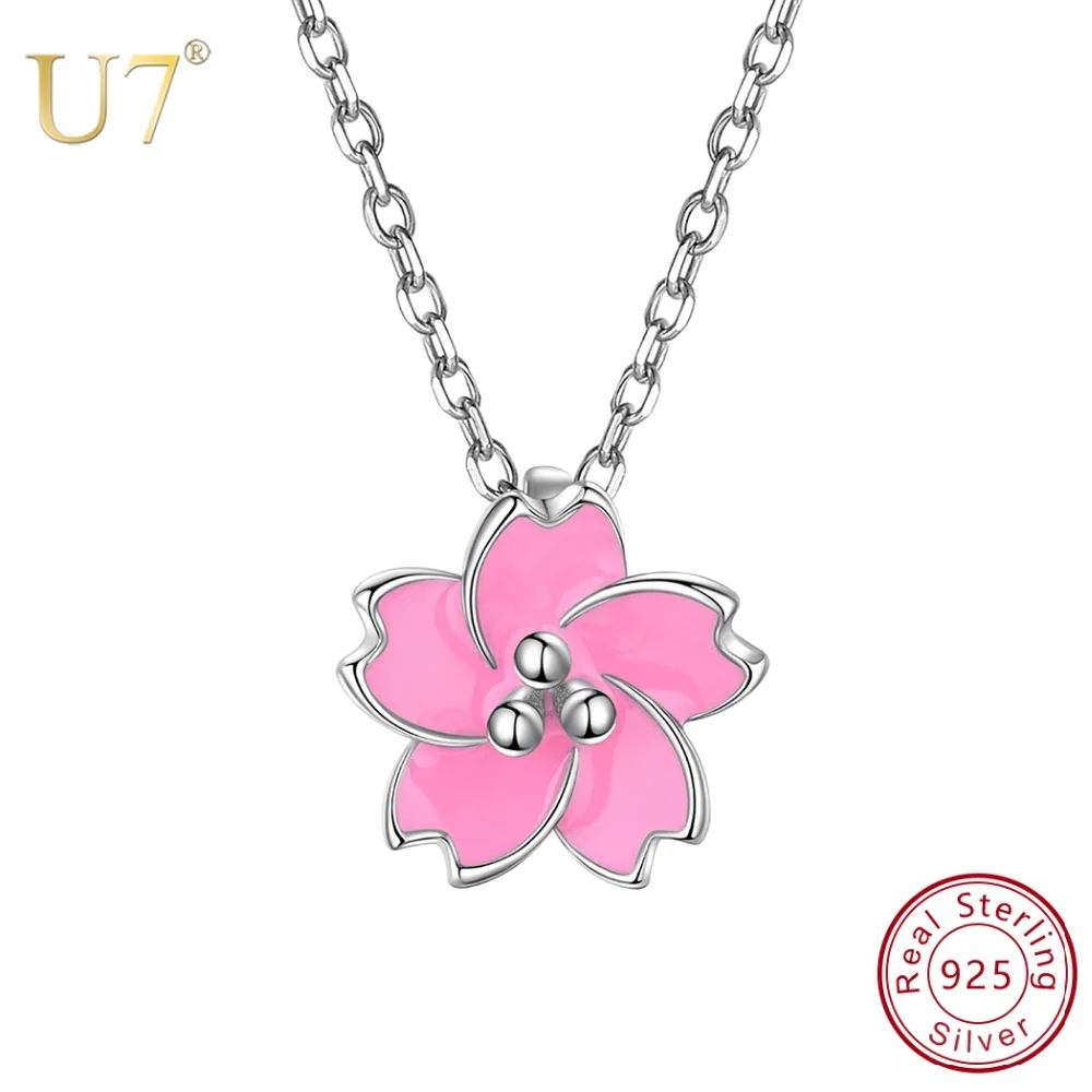 U7-925-Sterling-Silver-Rosa-Doce-Flor-Colar-de-Sakura-flor-de-Cerejeira ...