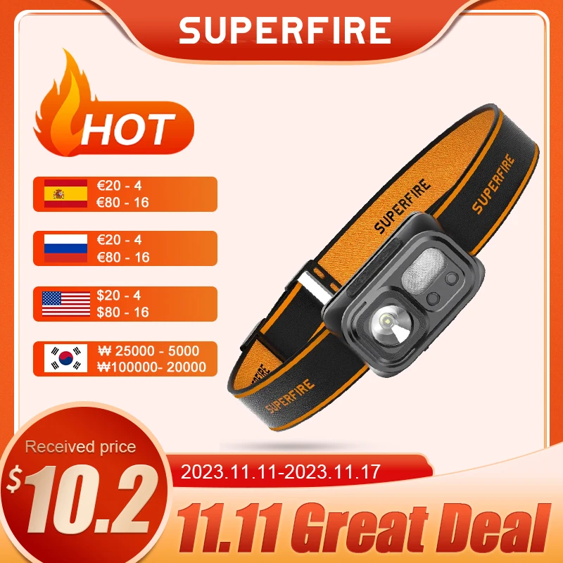 SUPERFIRE-Mini-Rechargeable-Powerful-Headlamp-Hiking-Camping-USB-C-Head ...
