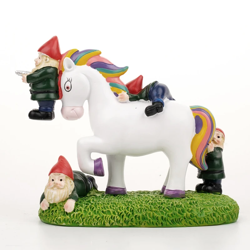 Resin-Climbing-Horse-Riding-Dwarf-Sculpture-White-Beaded-Dwarf-Art ...