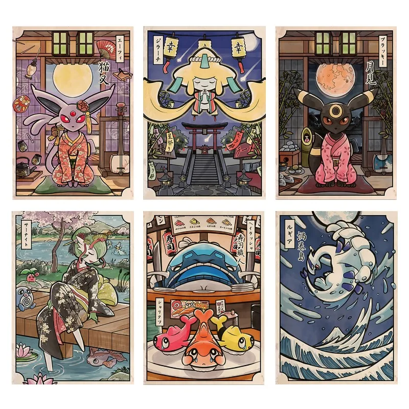 Vintage-Style-Triptych-Pokemon-Pok-mon-Pikachu-Kabi-Beast-Kids-Room ...
