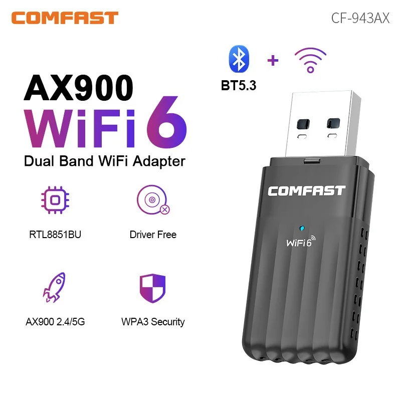 COMFAST-USB-WiFi-Bluetooth-Adapter-AX900-WiFi-6-Adapter-Free-Drive-2-4G ...
