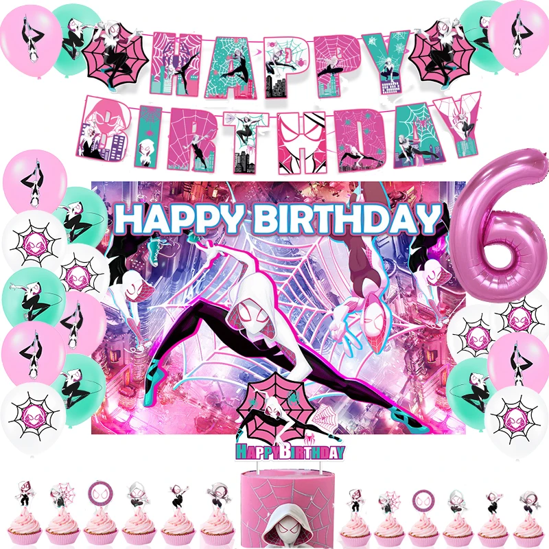 Spider-Woman-Gwen-Stacy-Birthday-Party-Decoration-Banner-Balloon-Cake ...