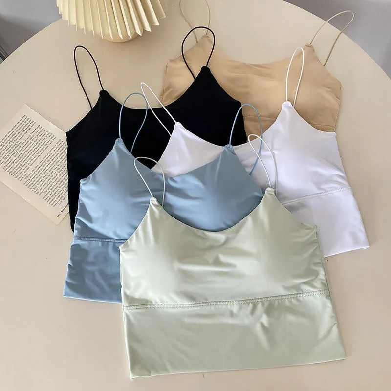 Women Crop Tops Sexy Solid Color Camisole Ice Silk Tube Top Seamless ...