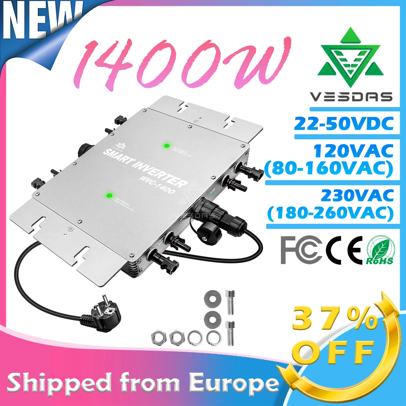 1400W 80-260VAC 22-50VDC Dual MPPT Independent Design Grid Connected ...