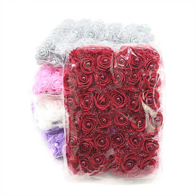12pcs/lot 3cm Foam Mini Roses Pearl Bead Rose Artificial Flowers DIY ...